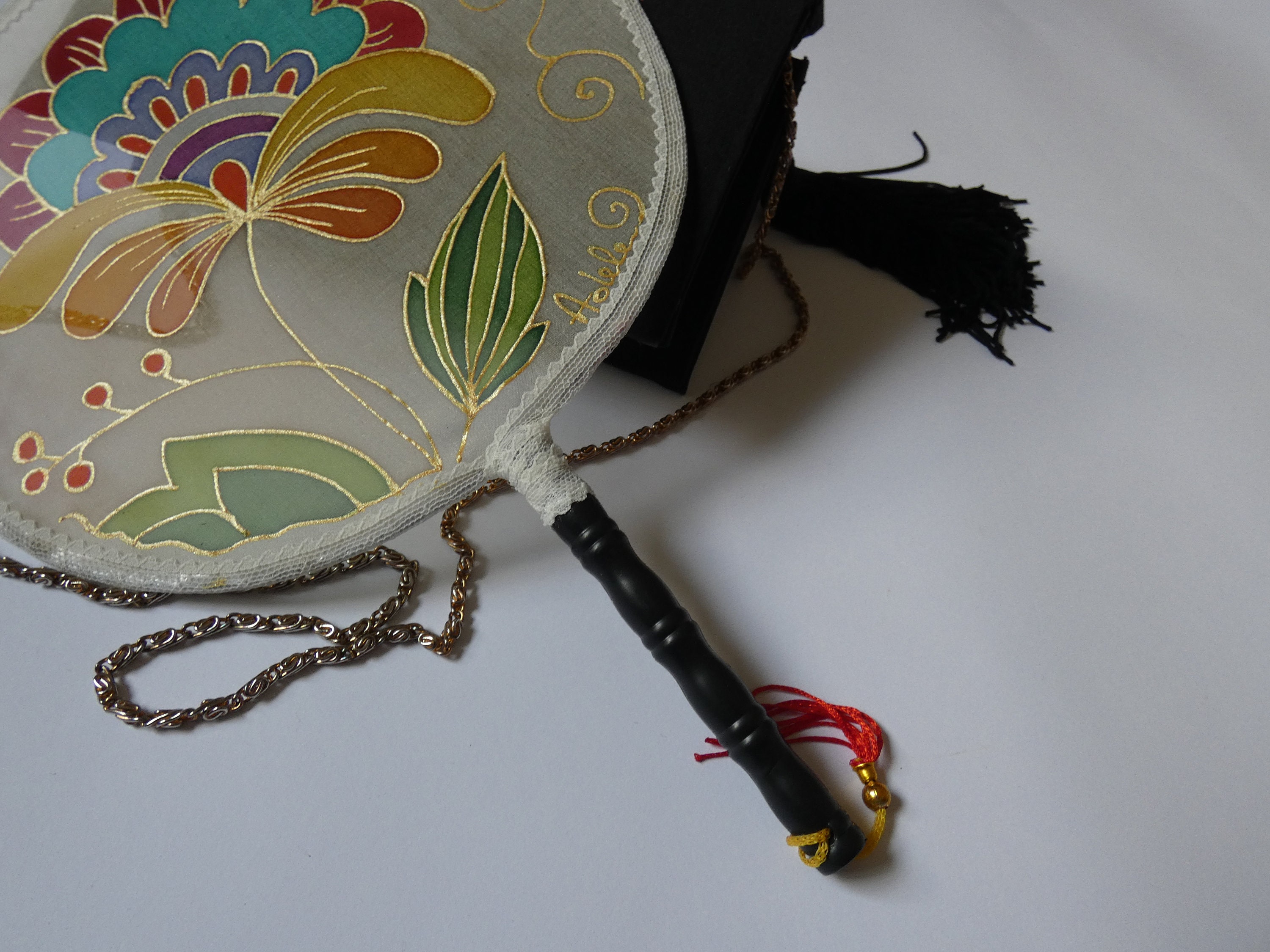 Hand-painted round fan with abstract flowers Fan painted on | Etsy