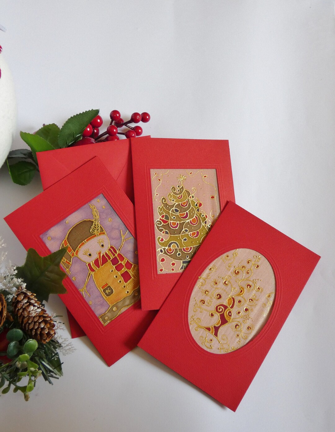 Christmas Silk Cards | Silk Painted Cards | Hand Painted Christmas ...