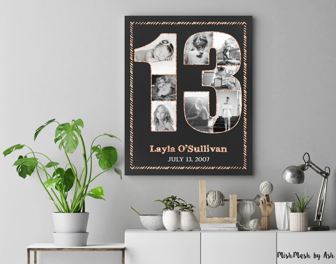 Digital 13th Birthday Photo Collage Gift 13th Birthday Sign | Etsy