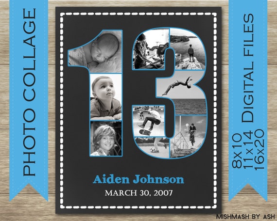 Digital 13th Birthday Photo Collage Gift 13th Birthday Sign - Etsy