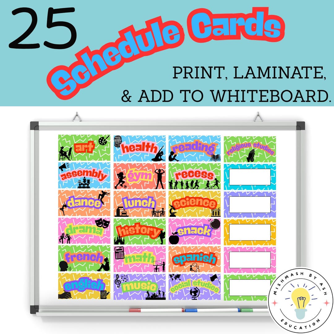 25 Schedule Cards / Printable Classroom Schedule Cards for Whiteboard ...