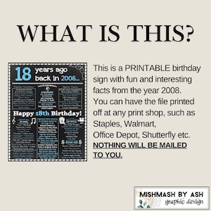 2008 - 18th Birthday Printable Poster, Born in 2008 Facts Sign - Etsy