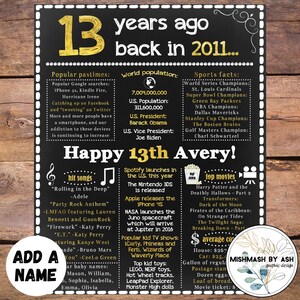13th Birthday Sign, Personalized 13th Birthday Poster, 13th Birthday ...