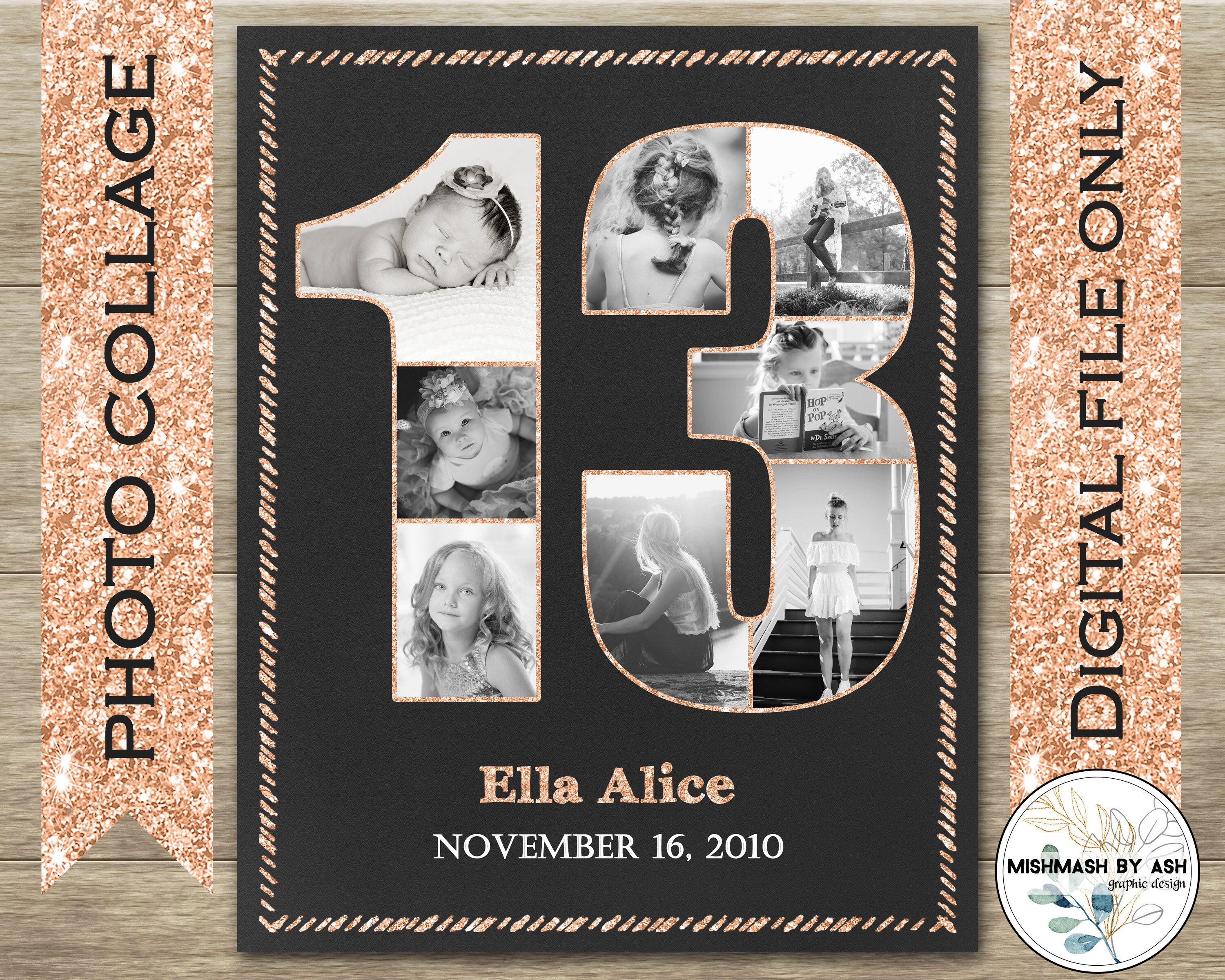 Digital 13th Birthday Photo Collage Gift 13th Birthday Sign - Etsy