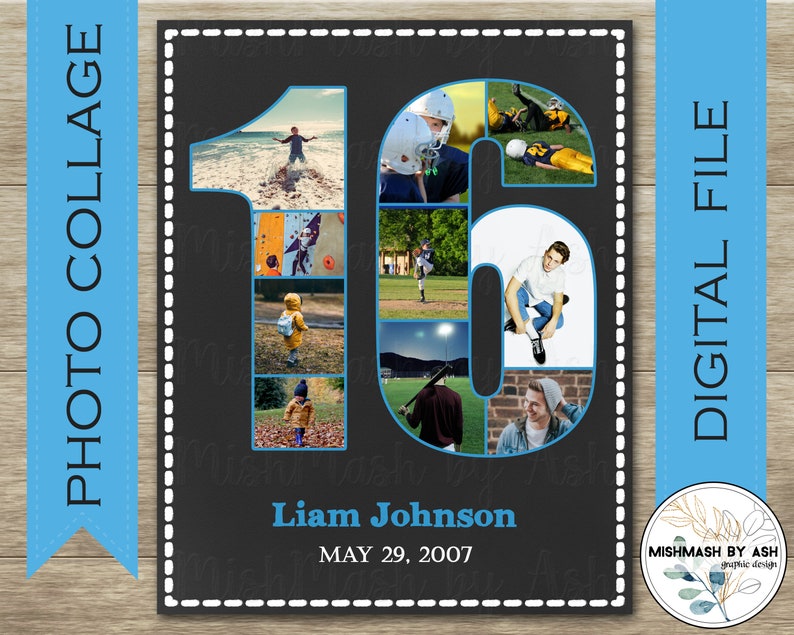 16th Birthday Sign 16th Birthday Photo Collage Sweet 16th - Etsy