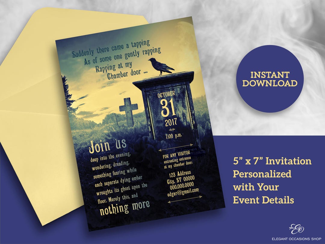 Edgar Allen Poe the Raven Halloween Personalized Party Invitation 5" X ...