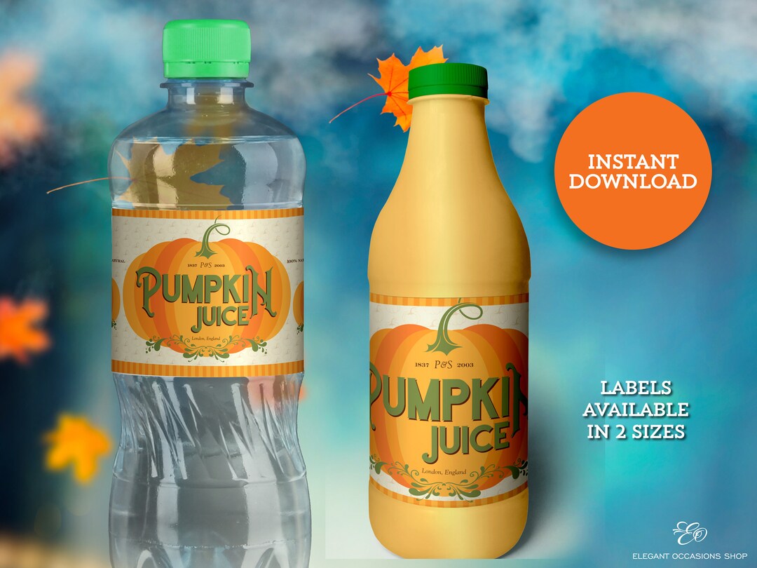 Pumpkin Juice Water Bottle Labels for Wizard Birthday or Halloween ...