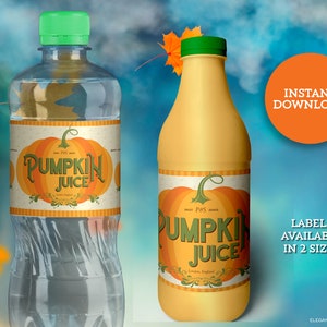 Pumpkin Juice Water Bottle Labels for Wizard Birthday or Halloween ...