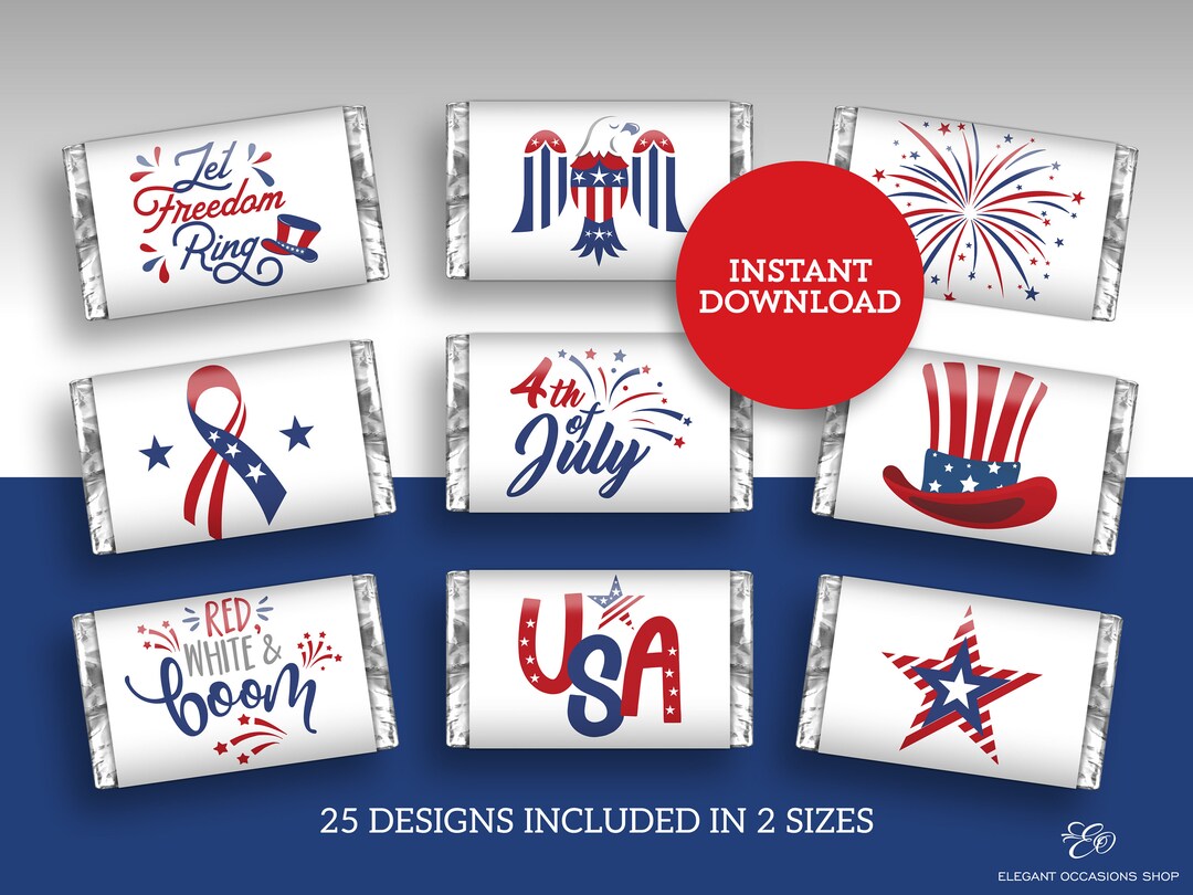 Patriotic 4th of July Mini and Nugget Candy Bar Wrappers for ...