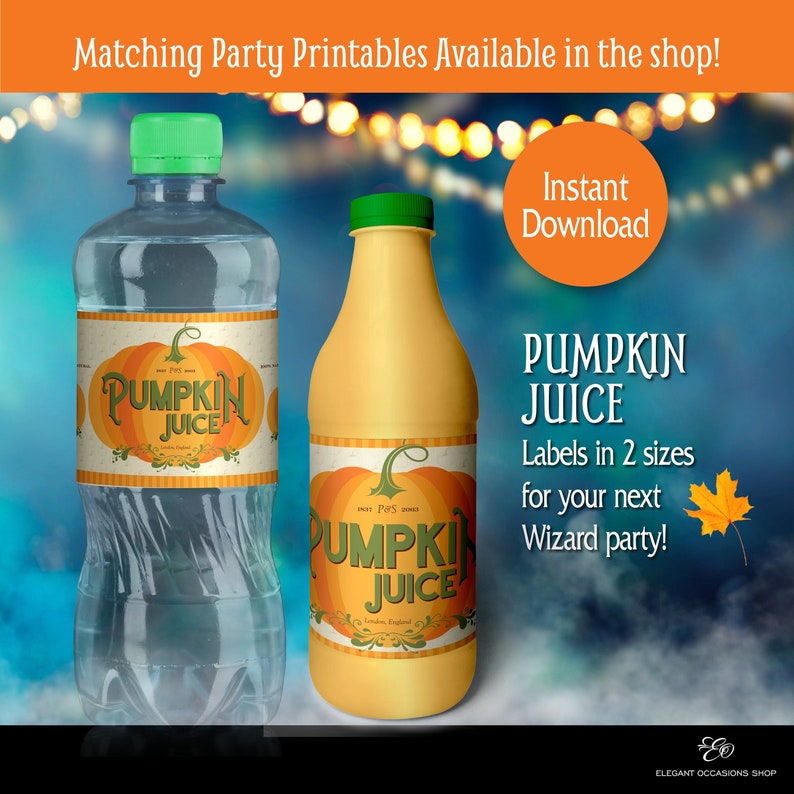Pumpkin Juice Water Bottle Labels for Wizard Birthday or - Etsy
