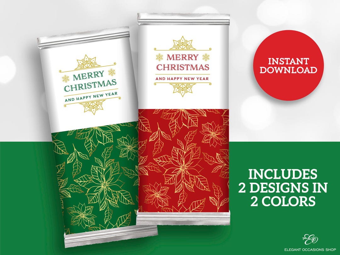 Christmas Poinsettia Candy Bar Wrapper for Holiday Party Favor DIY ...