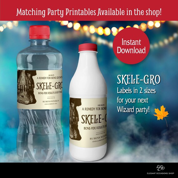 Skele-gro Water Bottle Labels for Wizard Birthday or Halloween - Etsy
