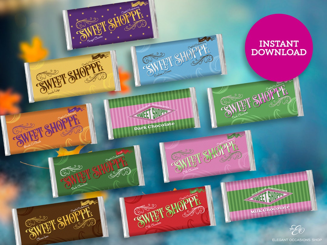 Wizard Sweet Shoppe Candy Bar Wrappers Bundle for Birthday or Halloween ...