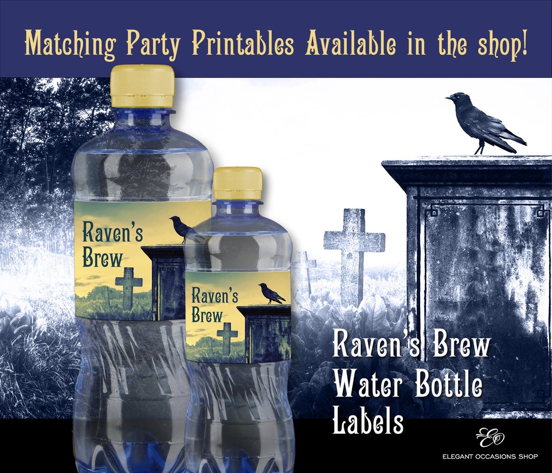 Edgar Allen Poe the Raven Halloween Water Bottle Labels DIY Printable ...