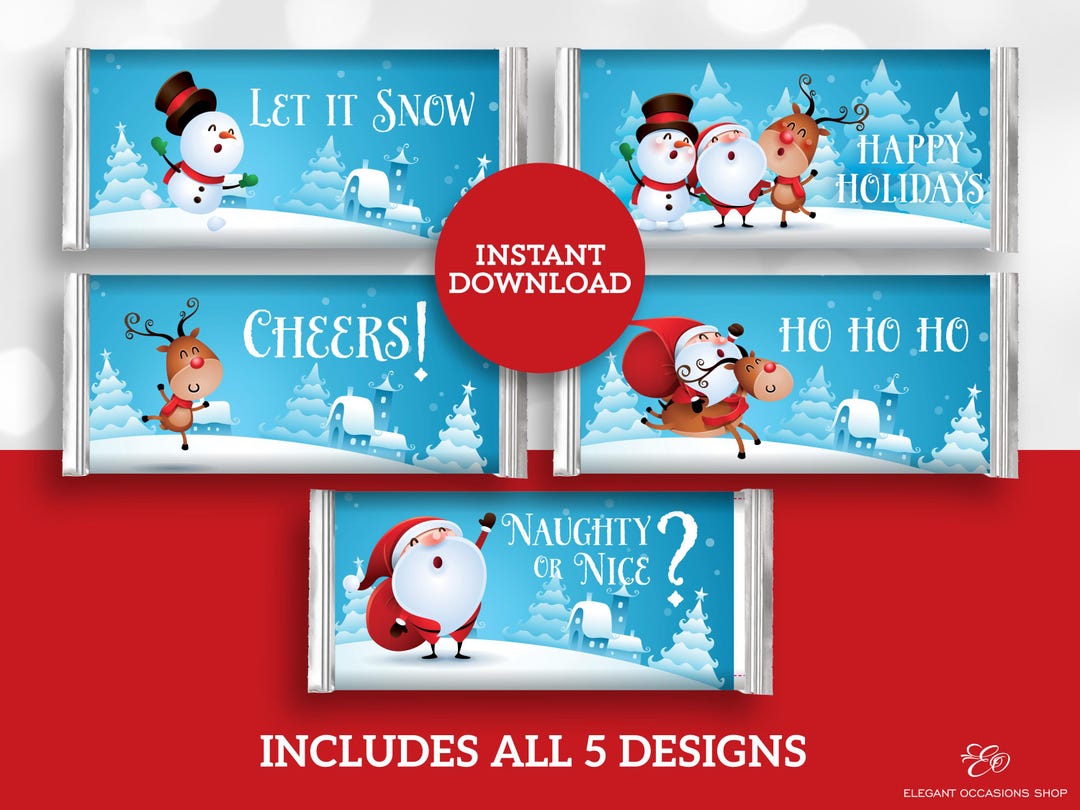 Christmas Santa, Rudolph and Frosty the Snowman Candy Bar Wrappers for ...