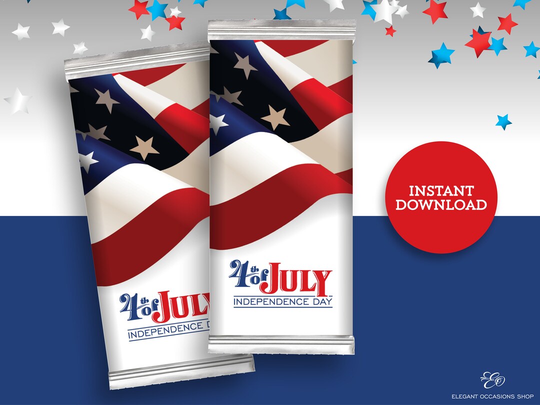 Patriotic 4th of July Candy Bar Wrapper for Independence Day Party DIY Printable INSTANT ...