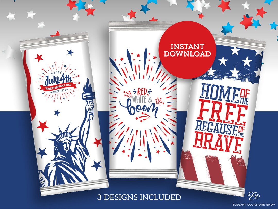 Patriotic 4th of July Candy Bar Wrapper Bundle for Independence Day ...