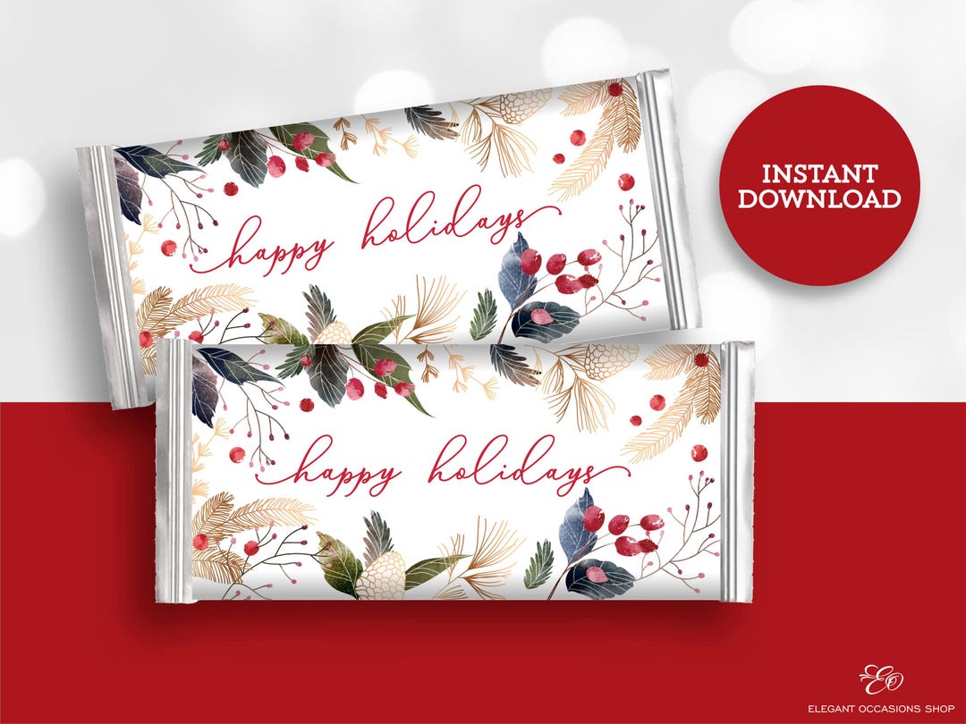 Christmas Happy Holidays Candy Bar Wrapper for Holiday Party Favor DIY ...