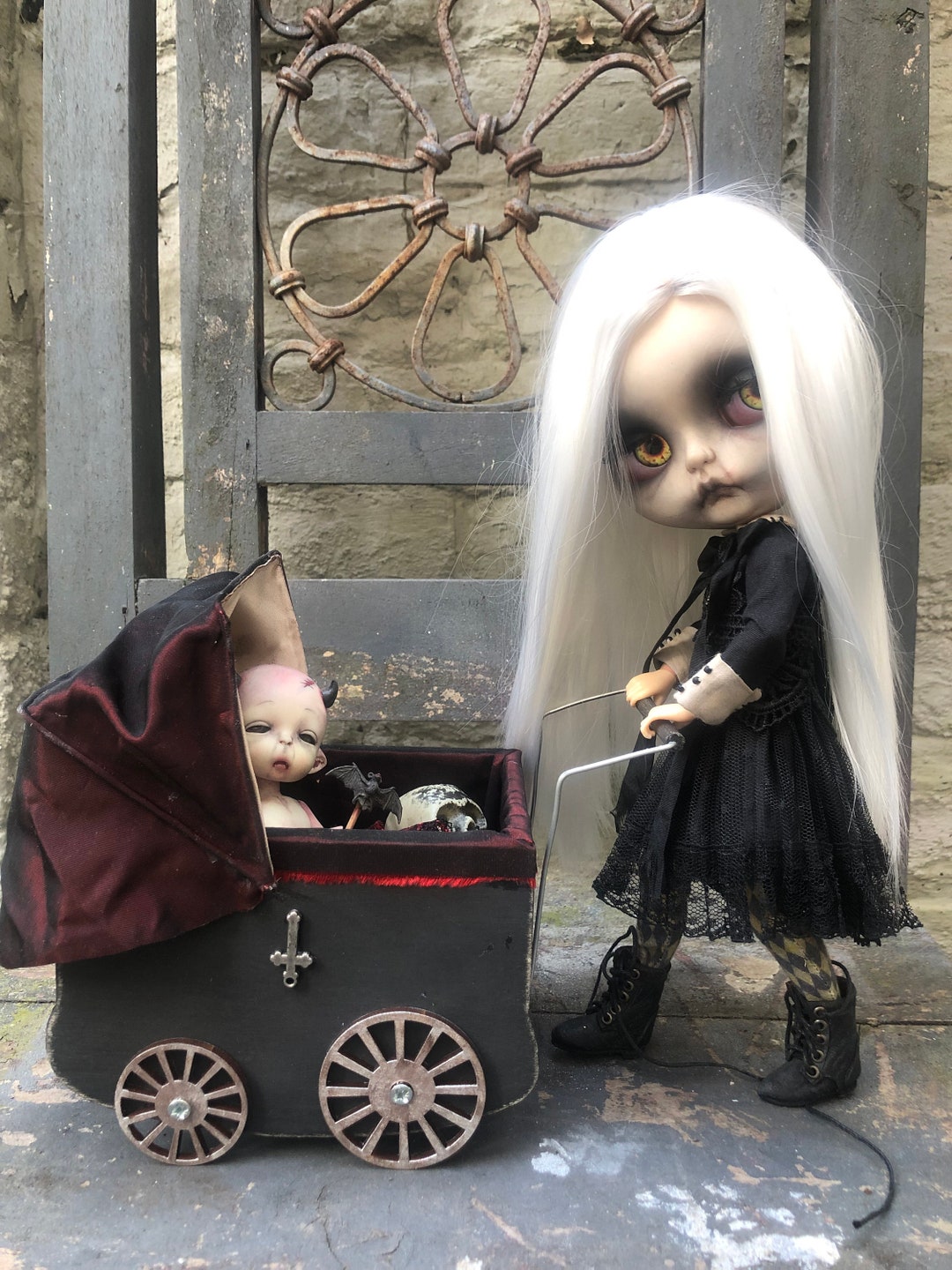 Handmade Wooden Rolling Red and Black Victorian Gothic Pram Photoprop ...