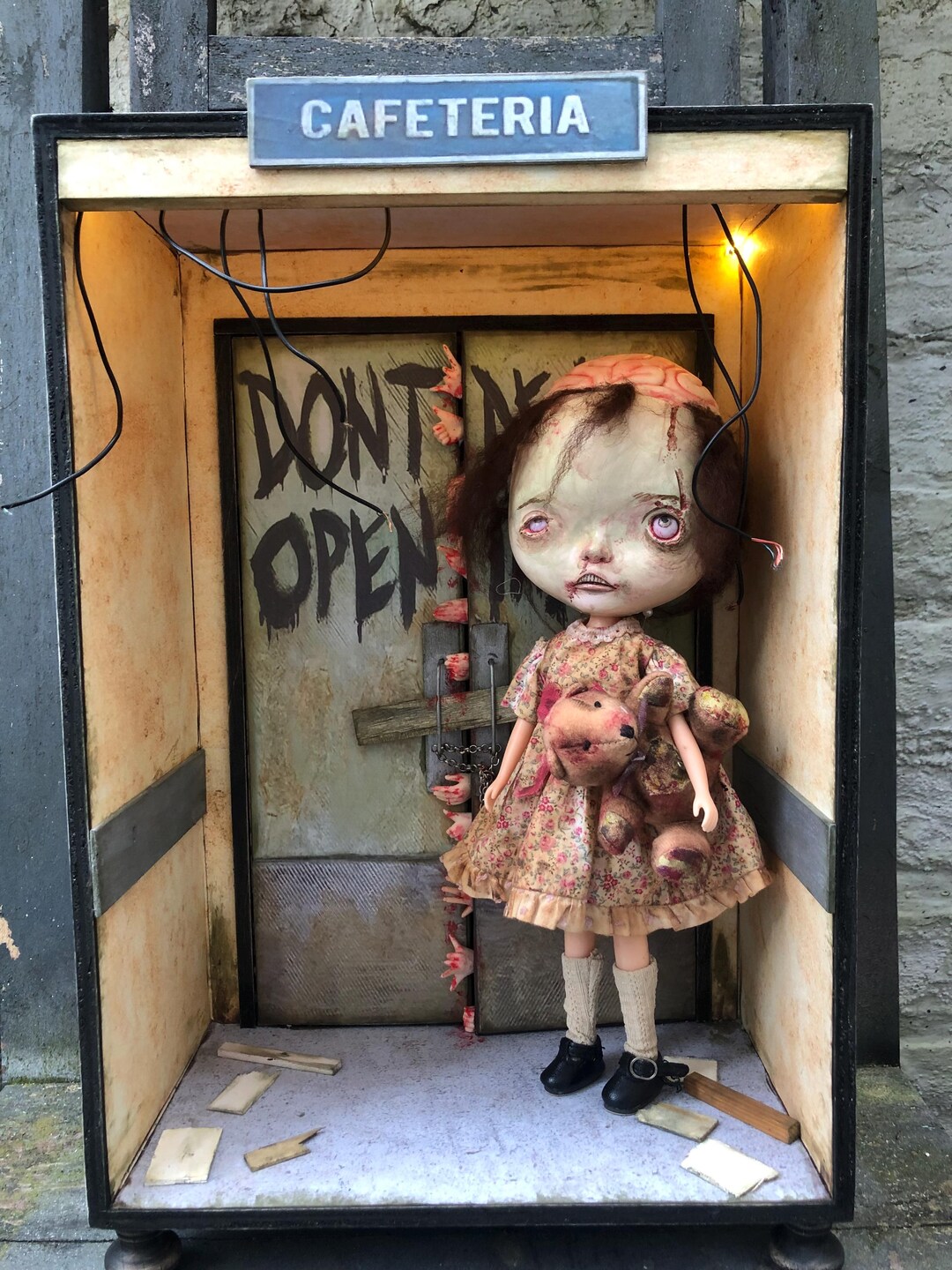 Handmade Wooden Zombie dont Open Dead Inside Cafeteria Doors Diorama ...