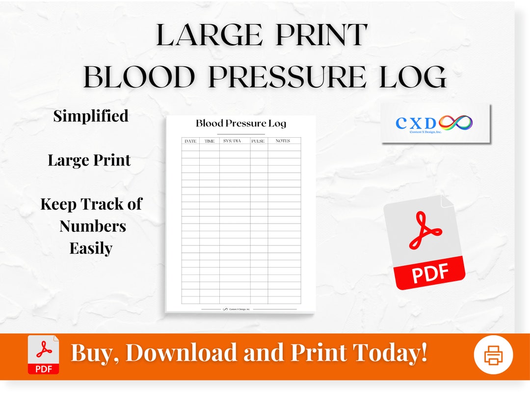 Best Large Print Blood Pressure Log , Health Tracking Sheet, Blood ...