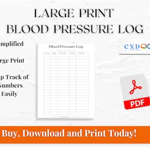 Best Large Print Blood Pressure Log , Health Tracking Sheet, Blood ...