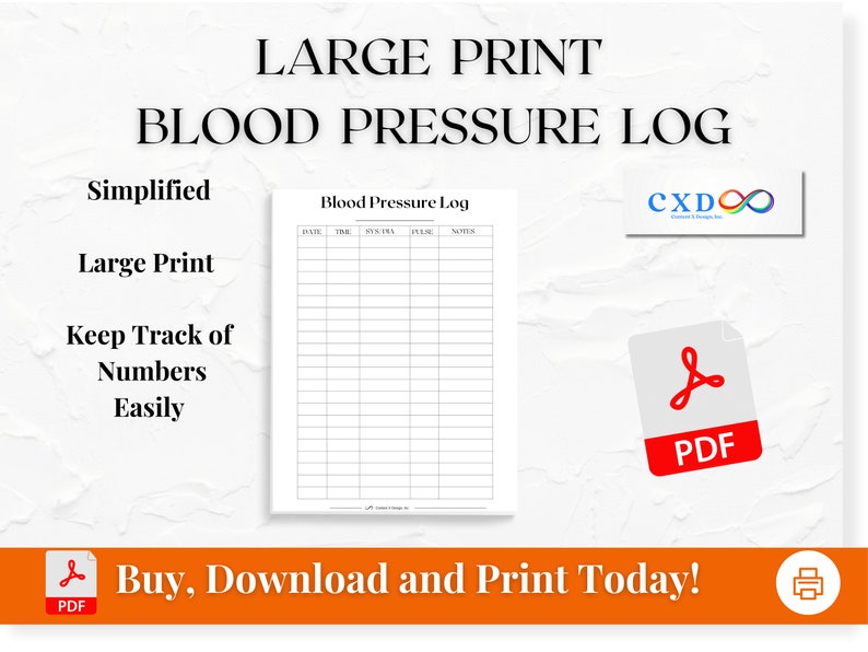 Best Large Print Blood Pressure Log , Health Tracking Sheet, Blood ...