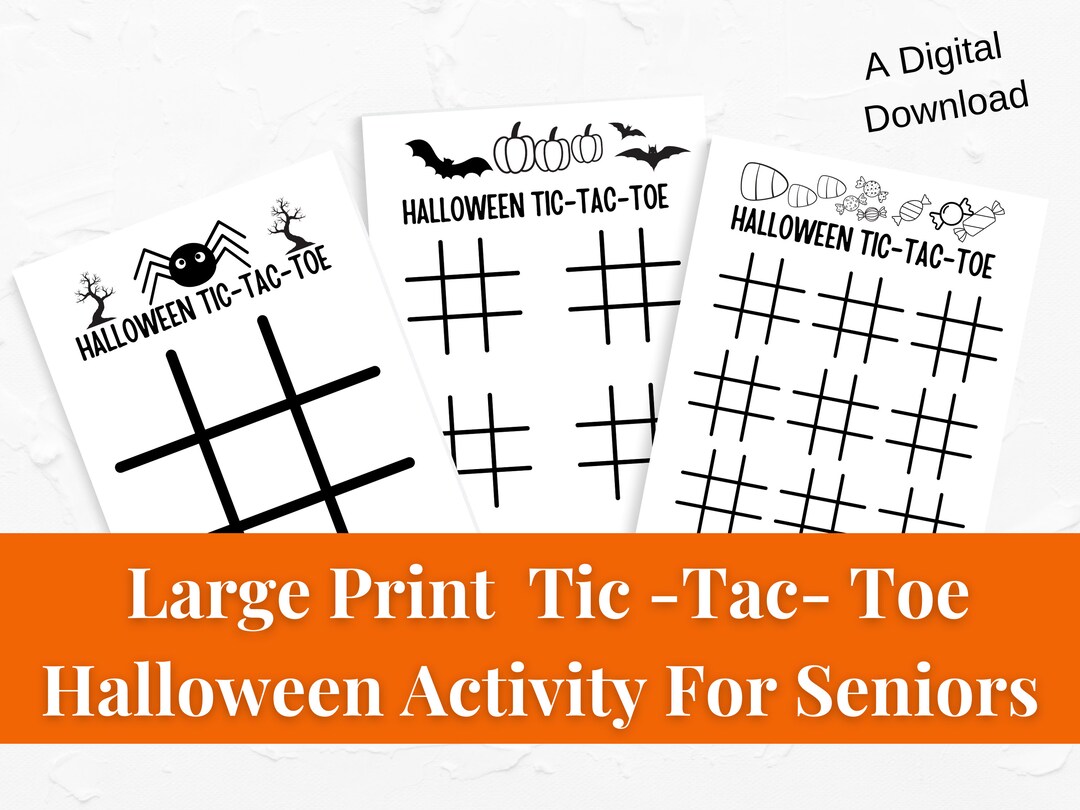 Large Print Tic Tac Toe HALLOWEEN Printable Game Boards for Seniors ...