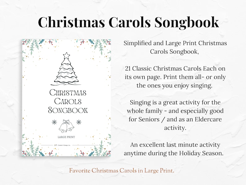 Christmas Carols Songbook Large Print | Simplified Senior Activities ...