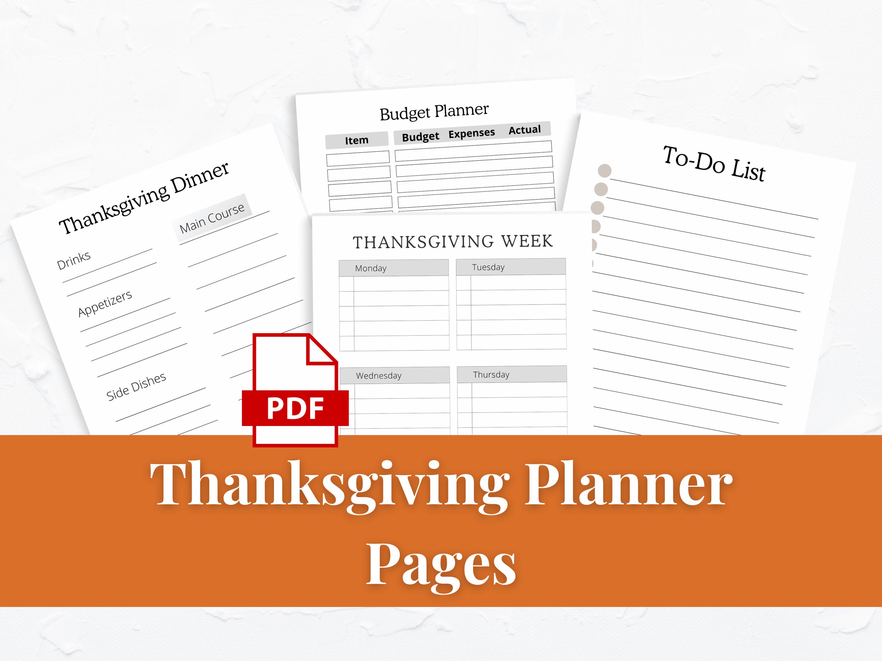 Thanksgiving Planner Sheets, Minimalist Design and Simplified -14 Pages ...