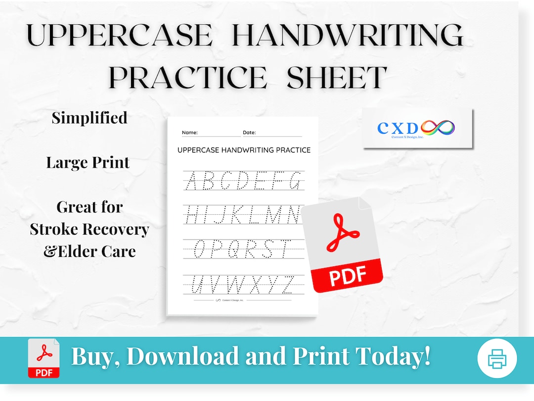 Uppercase Handwriting Practice Sheet for Adults - Stroke Recovery ...