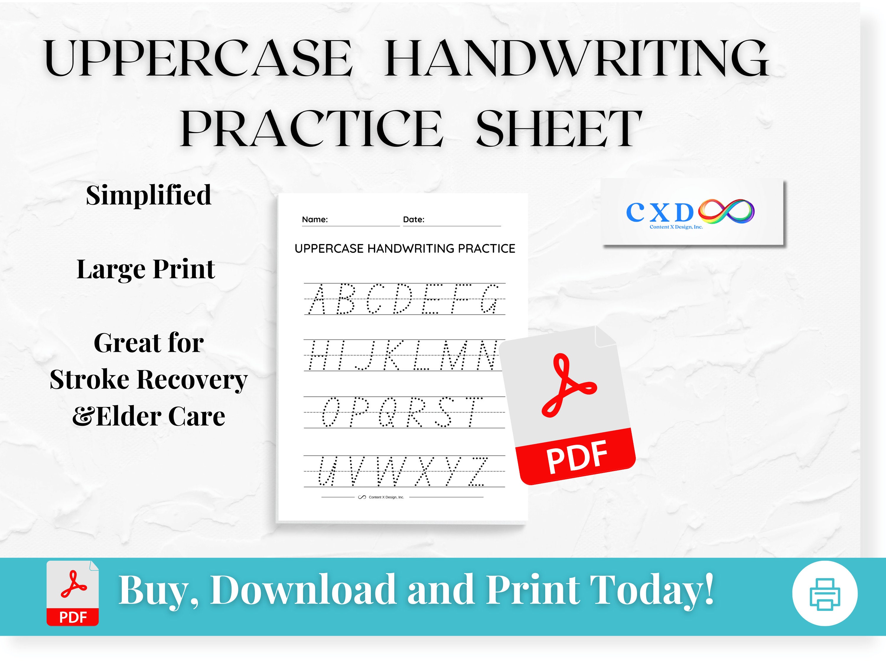 Uppercase Handwriting Practice Sheet for Adults - Stroke Recovery ...