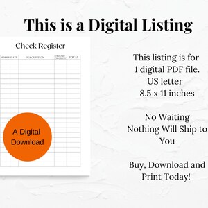 Checkbook Register Sheet: Simple Large Print 1-page PDF Download ...