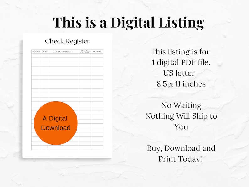 Checkbook Register Sheet: Simple Large Print 1-page PDF Download ...