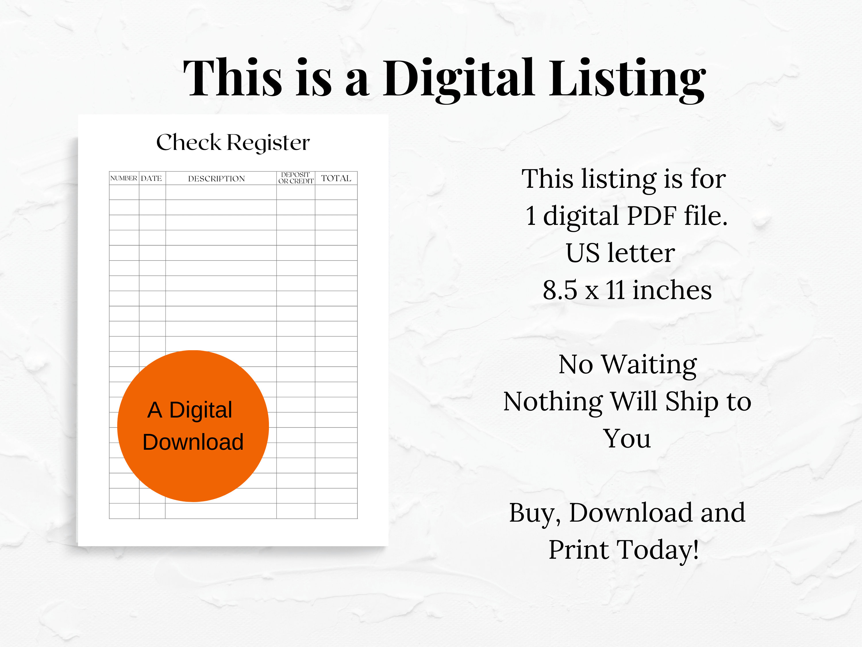 Checkbook Register Sheet: Simple Large Print 1-page PDF Download ...