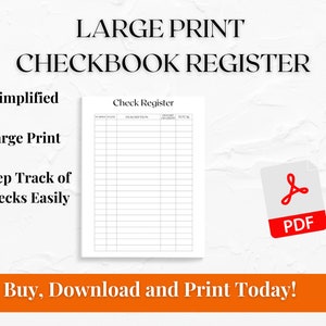 Best Large Print Checkbook Register, Printable Check Register, Perfect ...