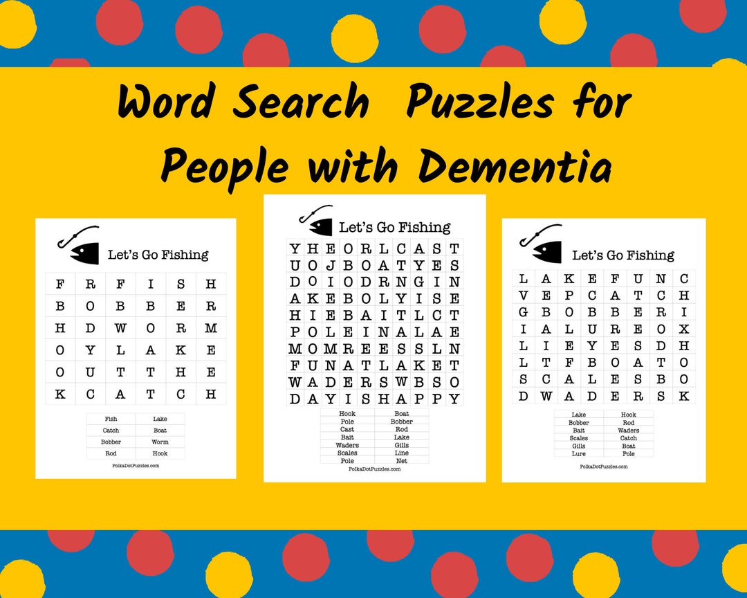 Dementia Puzzles FISHING Easy Word Search Puzzle INSTANT DOWNLOAD ...