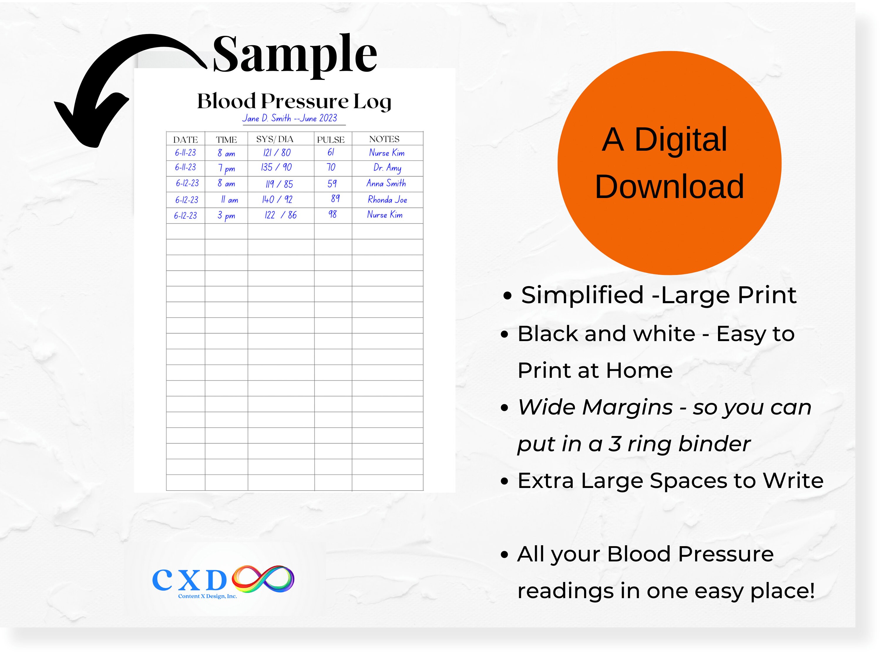 Best Large Print Blood Pressure Log , Health Tracking Sheet, Blood ...