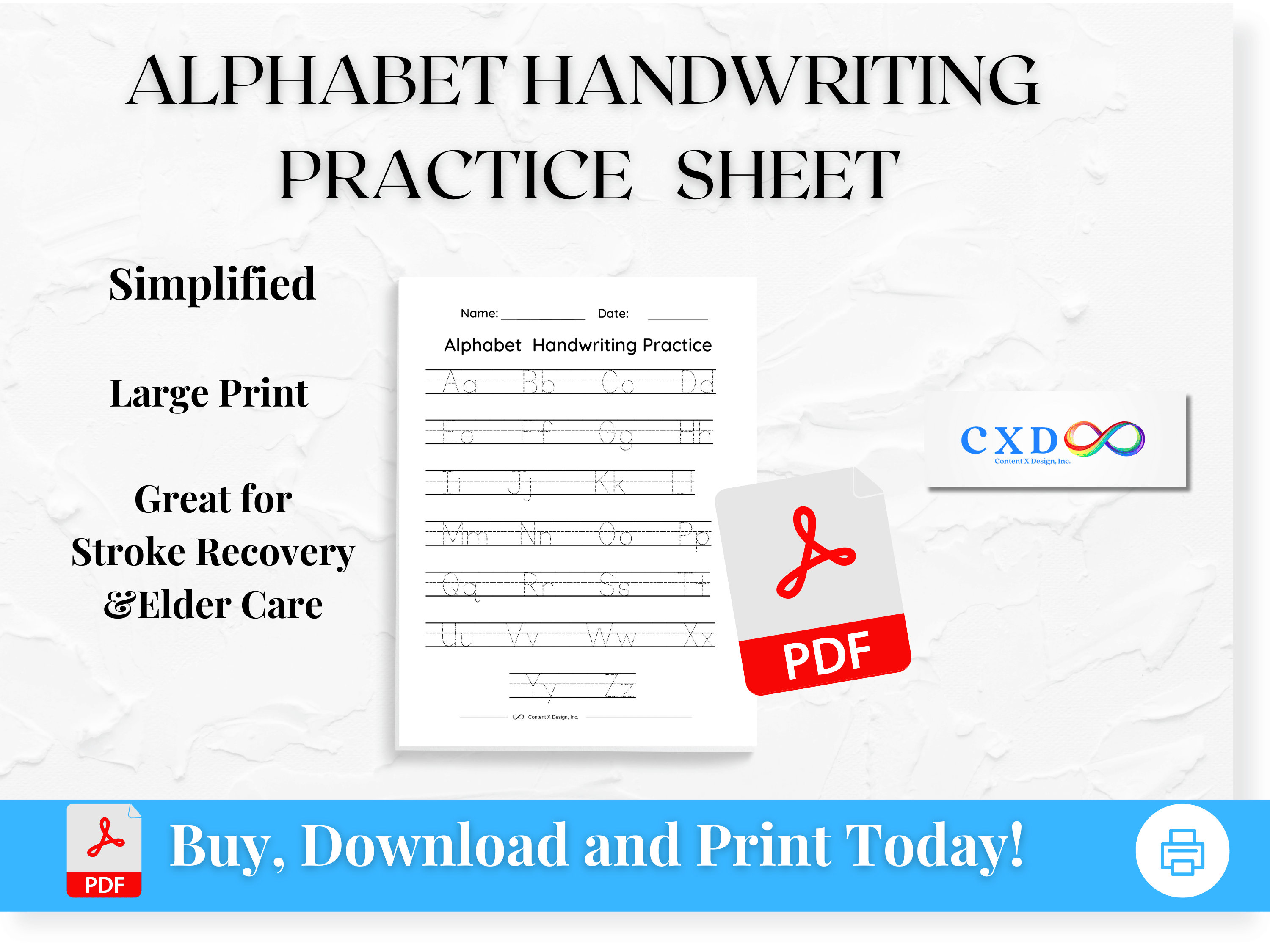 Simplified Alphabet Handwriting Practice Sheet for Adults - Stroke ...
