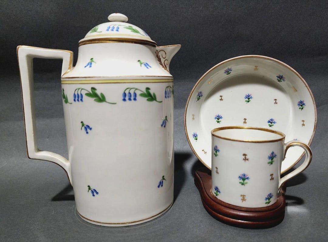 Early 19th C. ROYAL VIENNA White Porcelain Teapot W/ Cup & Saucer Blue ...