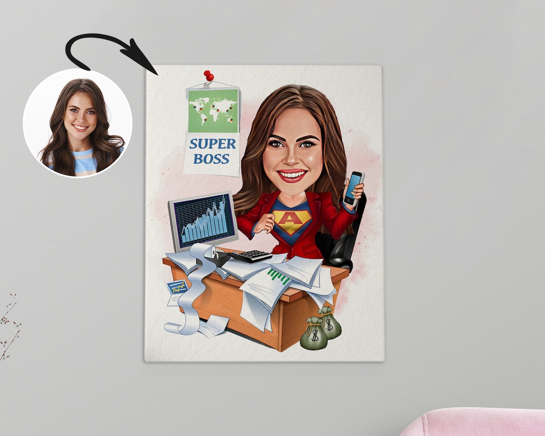 Personalized Female Super Boss Cartoon, Boss Canvas, Gifts for Boss ...