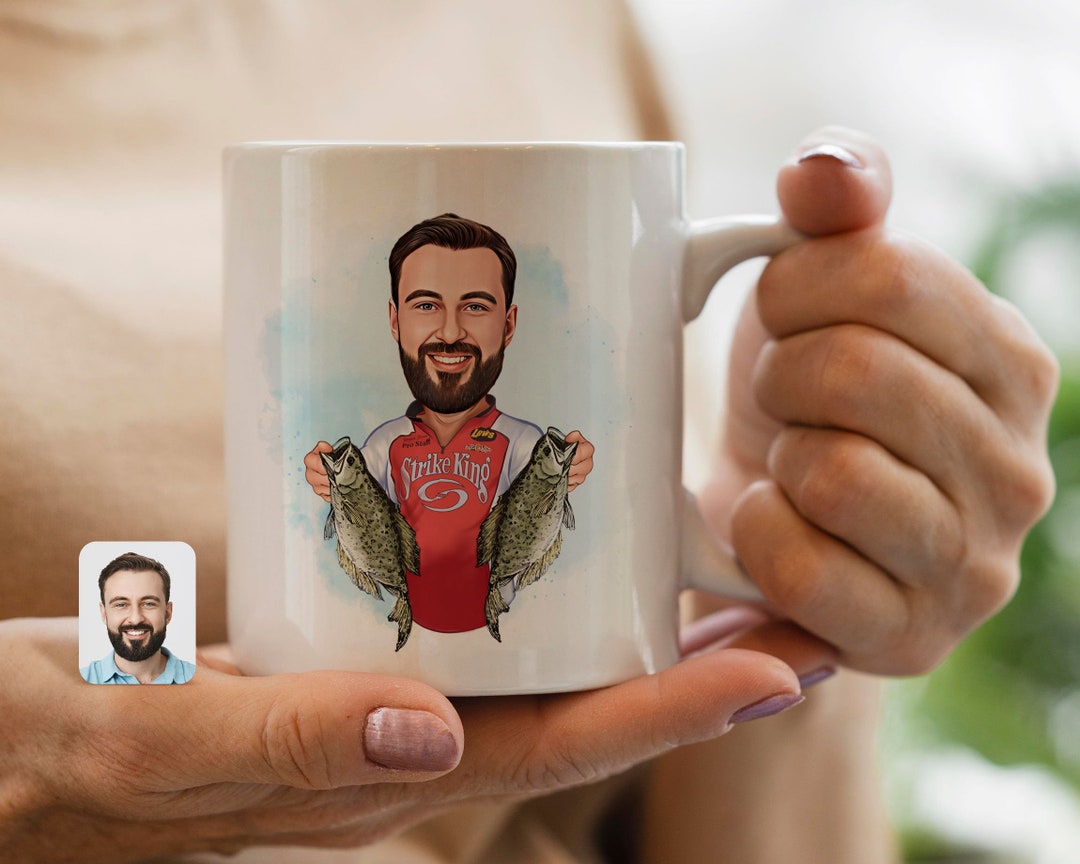 Fisher Coffee Mug With Caricature From Photo, Funny Fisher Gift for Men ...