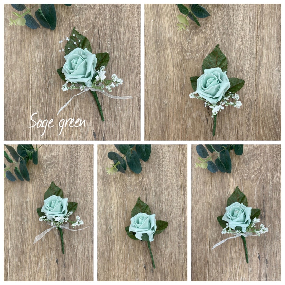 Buttonholes, Boutonnières, Wedding Buttonholes Sage Green, Rose and ...