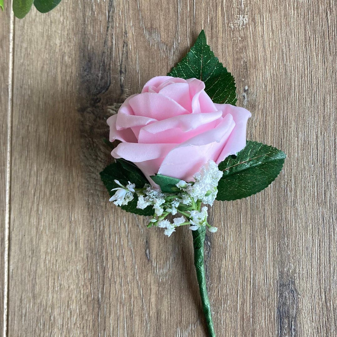Pink Rose Buttonhole: Wedding Groom Boutonniere With Gypsophila - Etsy
