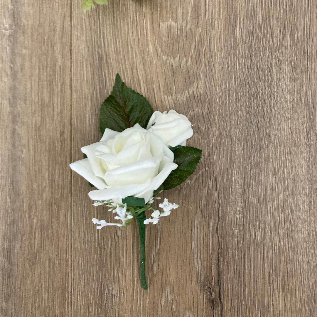 Ivory Rose & Rose Bud Buttonhole: Wedding Groom Boutonniere With ...
