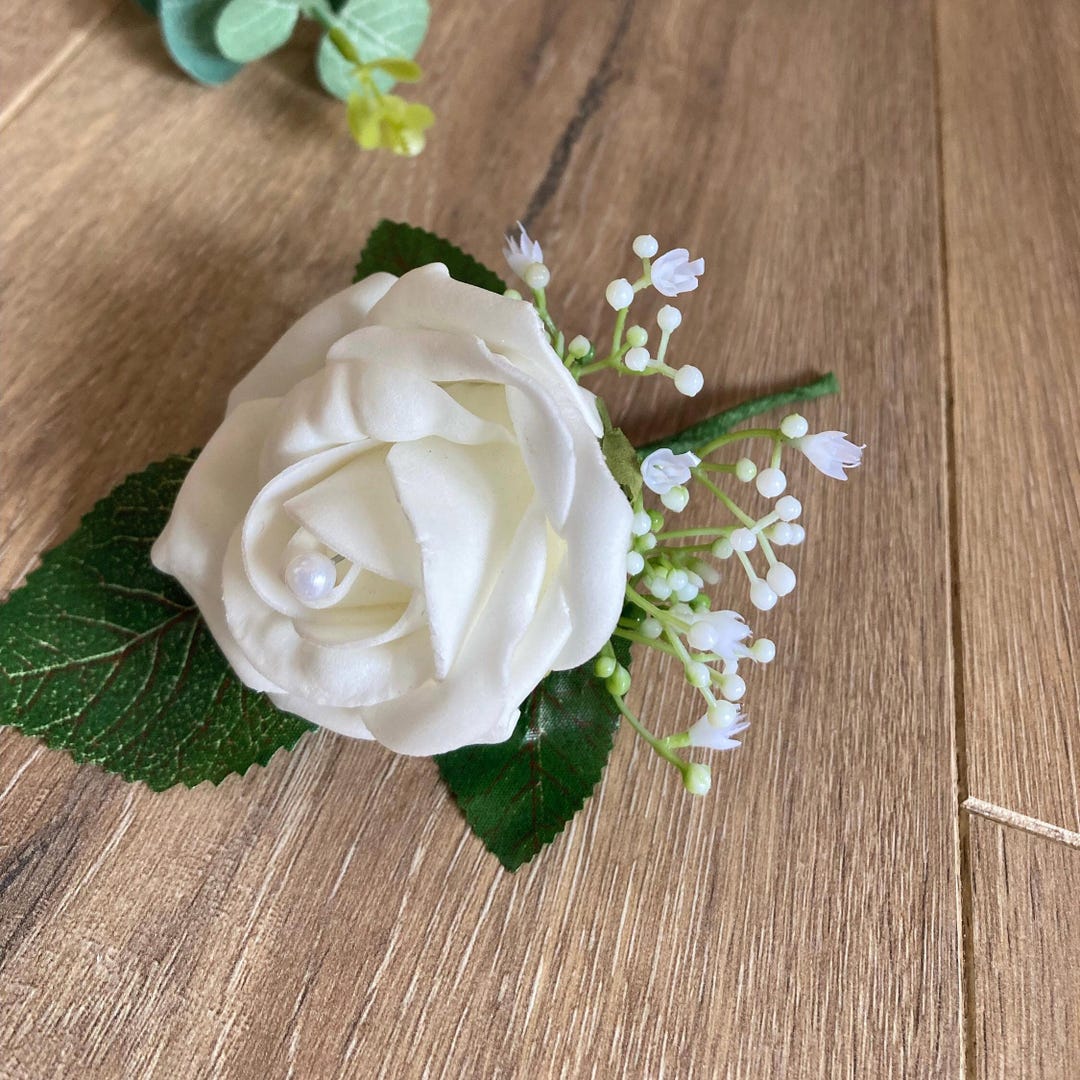 Ivory Rose Wedding Buttonhole: Pearl Corsage - Etsy UK