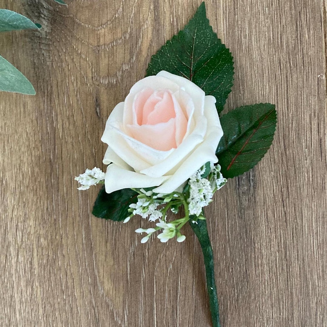 Blush Pink Rose Buttonhole: Wedding Groom Boutonniere With Gypsophila ...