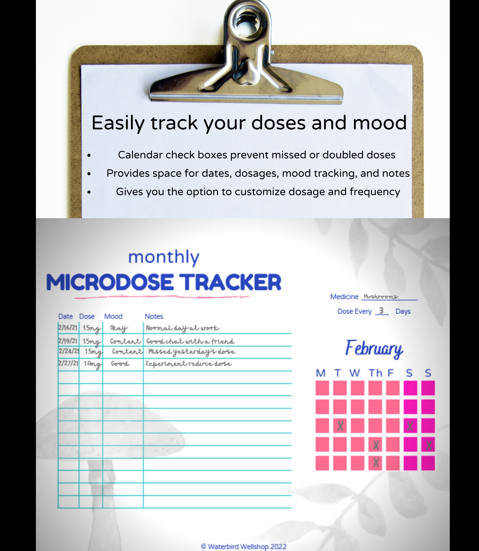 Printable Microdose Tracker Mushroom Microdosing, Mood Journal ...