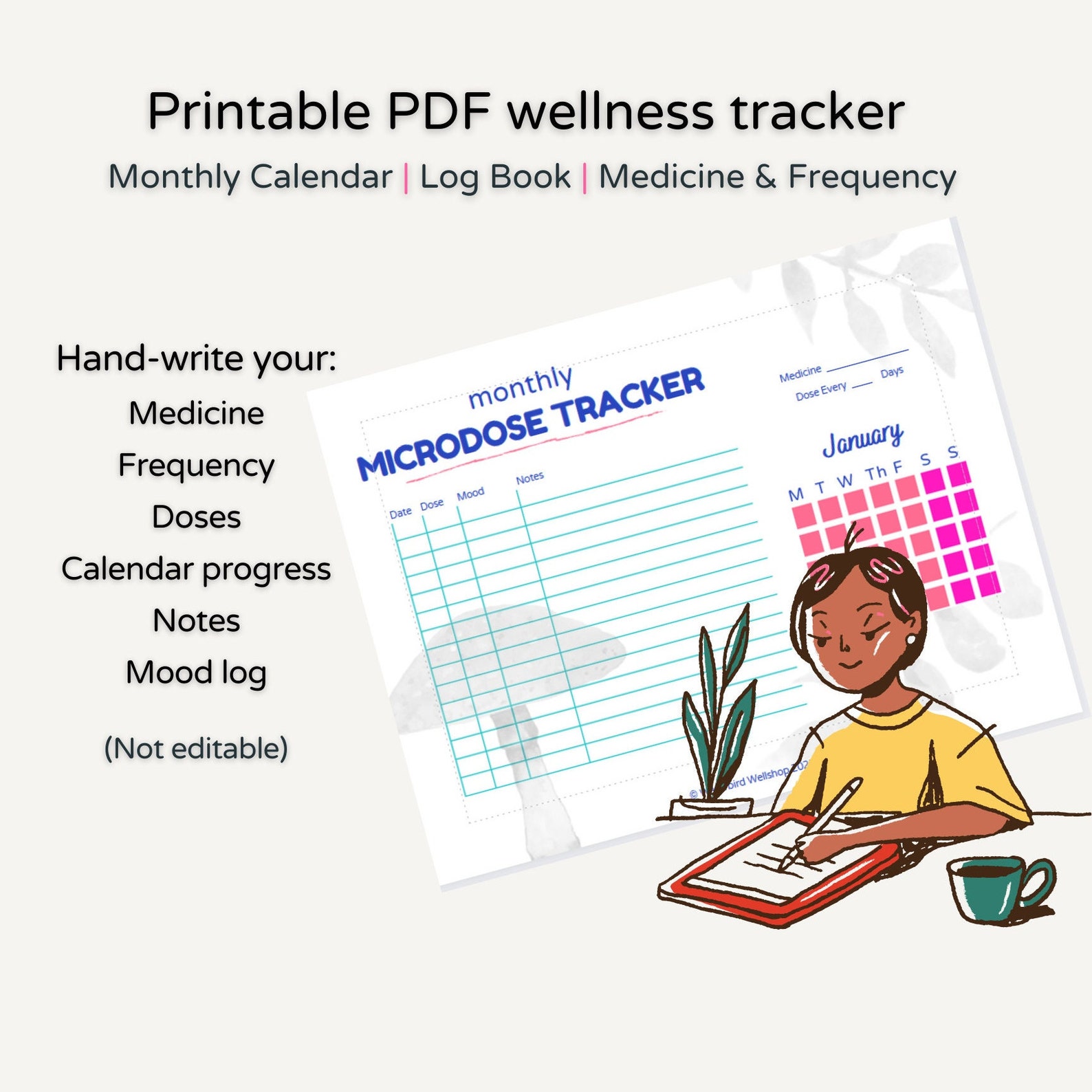 Printable Microdose Tracker Mushroom Microdosing Mood | Etsy