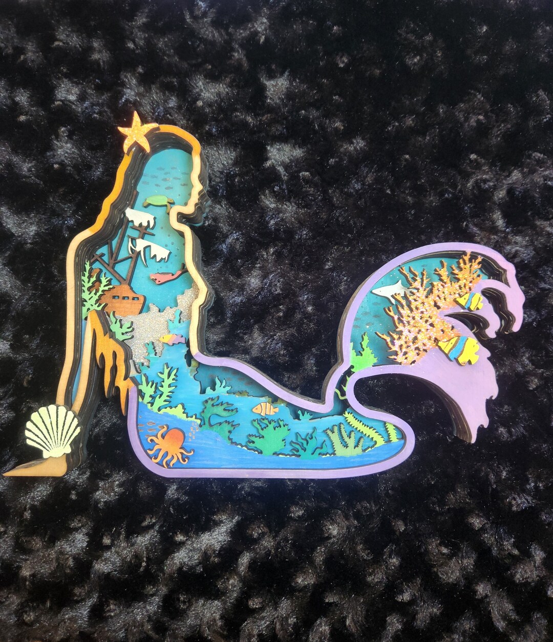 Beautiful Layered Sitting Mermaid- Handmade, Gift, Ocean, Holiday ...